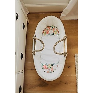 NODNAL CO. Pink Floral Bassinet Fitted Sheet - 100% Cotton for Baby Girl - Peony and Eucalyptus Flowers Universal Fitted Cover Sheets (Pink Floral Border)