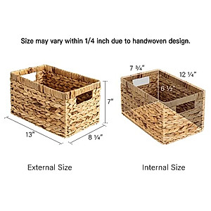 StorageWorks Water Hyacinth Storage Baskets, Rectangular Wicker Baskets with Built-in Handles, Medium, 2-Pack