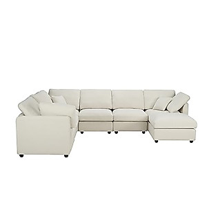Oversized Modular Cushions Sectional Sofa Couch with Movable Ottoman ,L-Shaped Corner Low Back Deep Seat Spacious Sectional & Couch Convertible Sleeper Sofabed for House Apartment Living Room Sets