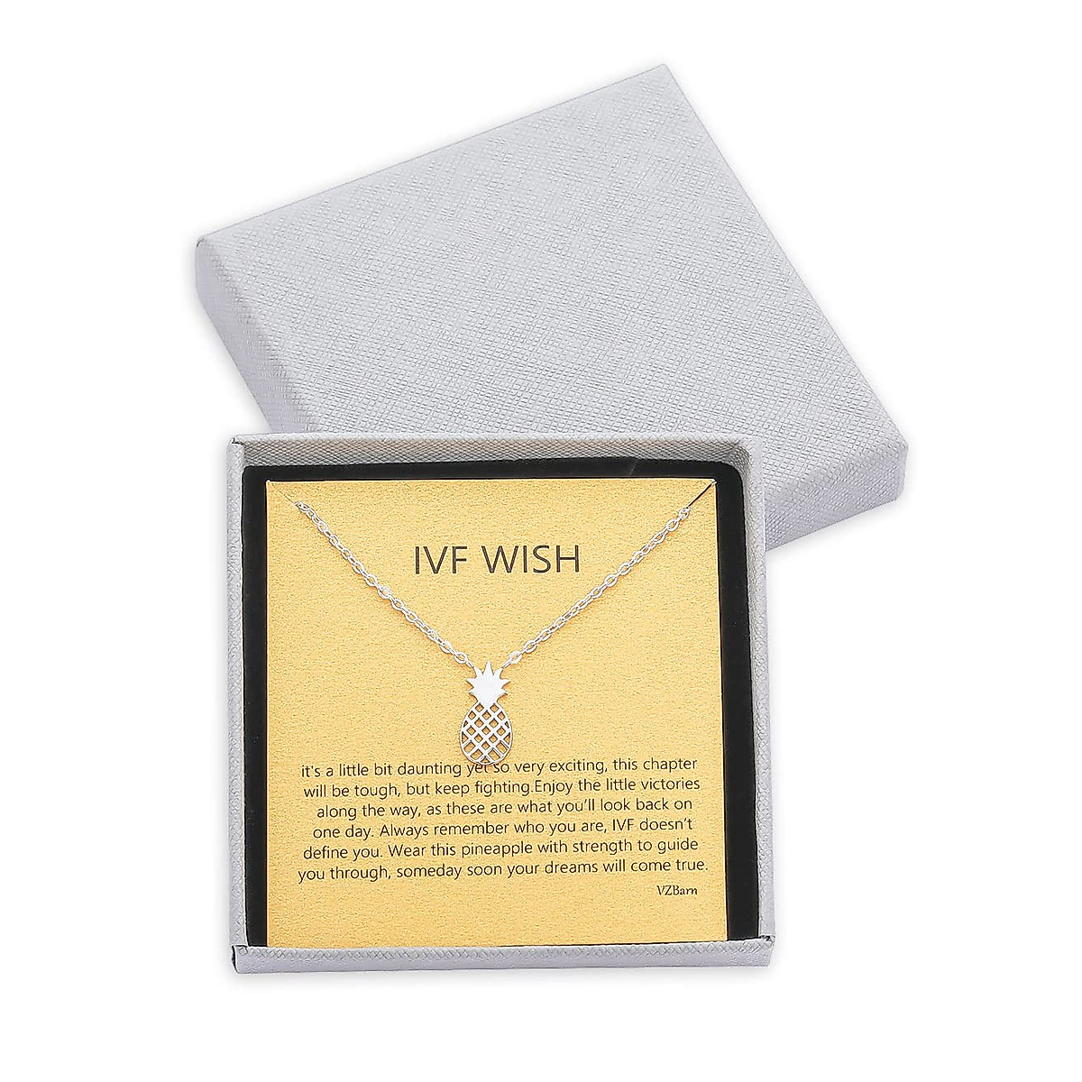 VZBarn IVF Infertility Mom Pineapple Strength Necklace Jewelry Support Gift for Women Silver