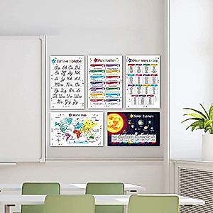 26 Set of 50 Educational Posters for Kids - Multiplication Chart, Alphabet, Periodic Table, Solar, USA, World, Map, Sight Words, Homeschool Supplies, Classroom Decorations - Laminated & Flat, 17x11