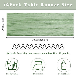 12 Pcs 10FT Sage Green Cheesecloth Table Runner 35 x 120 Inches Long Runner for Tables Gauze Fabric Boho Table Runner Decoration Rustic Sheer Runner for Wedding Baby Shower Birthday Party (Sage Green)