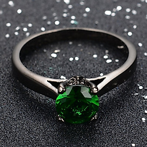 JunXin Round Shaped Emerald Green May Birthstone Solitaire Ring Black Gold Plated Size6/7/8/9/10(9)