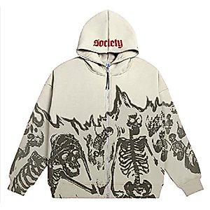 YEOU Y2K Retro Rhinestone Skeleton Hoodie Harajuku Gothic Hip Hop Sweatshirts Punk Jackets Streetwear