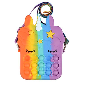 SURFACEPOP Large Unicorn Rainbow Pop it Purse | Back to School Pop it Purse for Girls | Jumbo Pop it Sensory Bag for Girls | Big Pop it Unicorn Girls Purse | Silicone Poppet with an Adjustable Strap