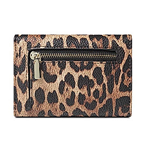 Daisy Rose Trifold Wallet for Women – Multi-Card Organizer with RFID-Blocking Clutch for Women, PU Vegan Leather – Leopard