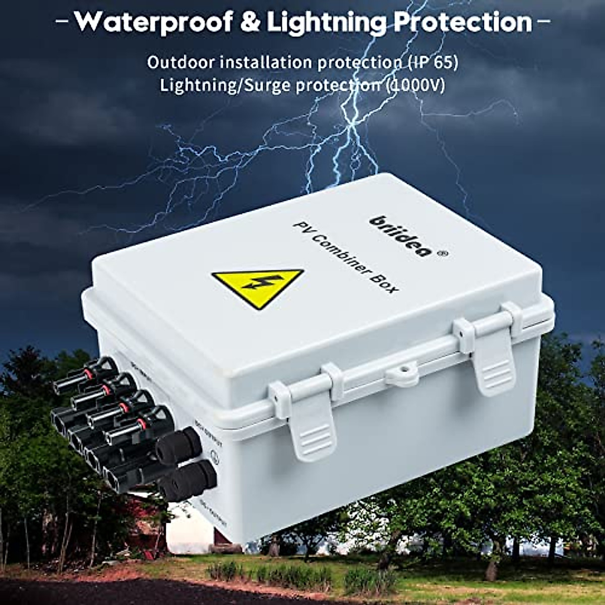 Solar Combiner Box, Briidea PV Combiner Box 4 String with 10A Circuit Breakers & Lightning Arreste for Solar Panels, IP 65 Waterproof