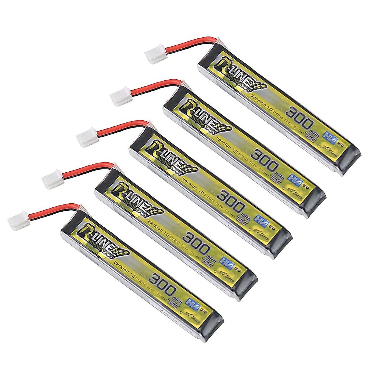 SoloGood TATTU 5pcs 300mAh 1S Battery 3.8V 75C FPV Lipo Battery with PH2.0 Plug Connector for FPV Tiny Whoop 1S Brushless Whoop Drone