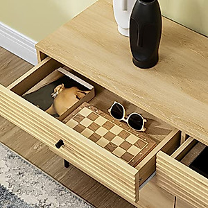 HOMCOM Sideboard Buffet Cabinet with Ribbed Texture, Woodgrain, Kitchen Cabinet, Coffee Bar Cabinet with Storage Drawers, Natural