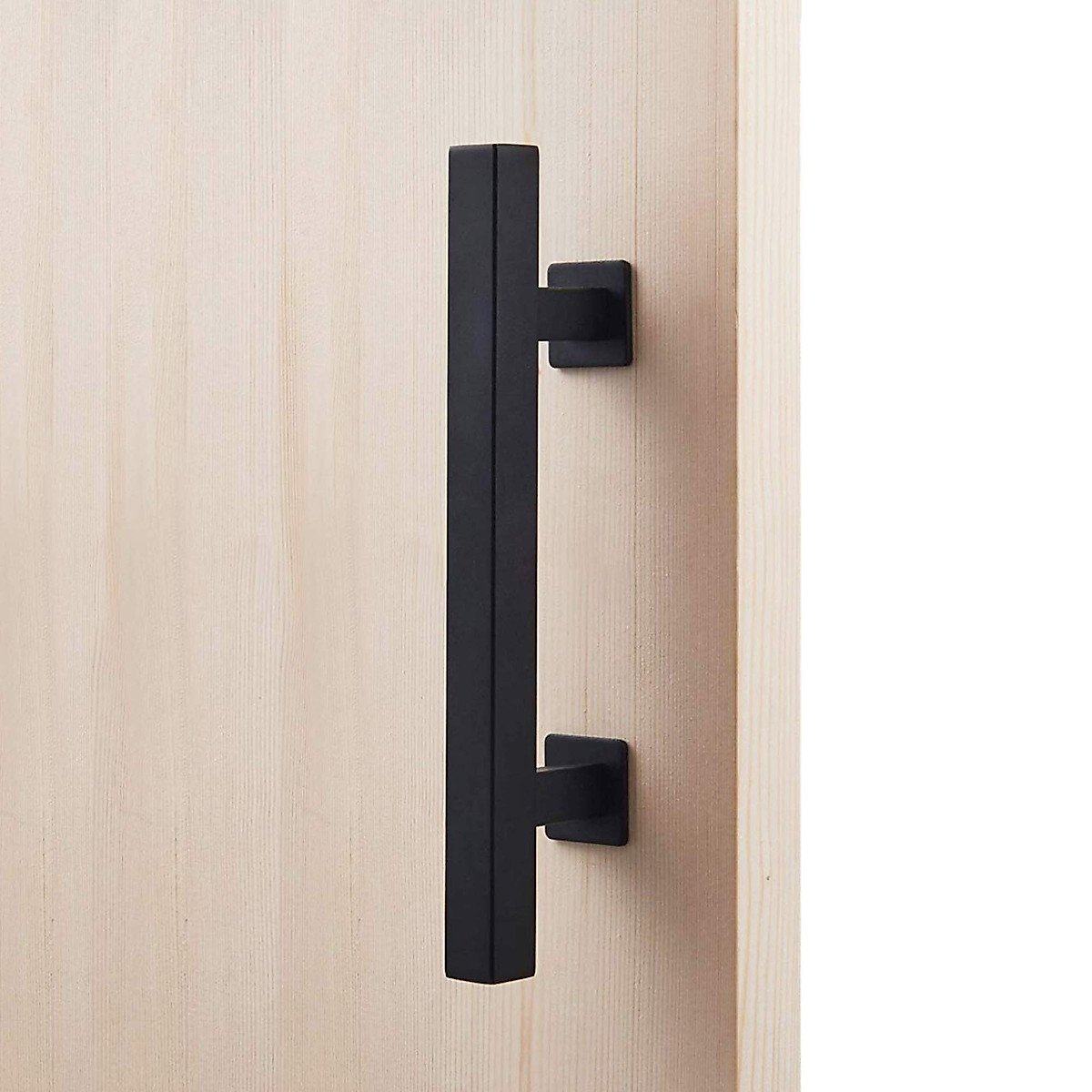Barn Door Handle, Square 12" Barn Door Hardware Kit Pull and Push Sliding Door Handle, Rustic Two-Side Design for Barn Door, Garage Door, Closet Door, Cast Iron Black(Heavy Duty Version)