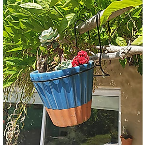 6 Pieces, 6 inches Iron hanging Flower Pot. Metal Plant Wall Hanger, Vertical Garden. Planter Hook Ring, Rail Metal Fence. Indoor and Outdoor. Yard Garden. Wire Trellis. Collapsible Bracket.