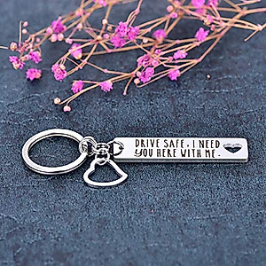 JanToDec Jewelry Drive Safe Keychain I Need You Here with Me Trucker Husband Gift Valentines Day Stocking Stuffer Silver