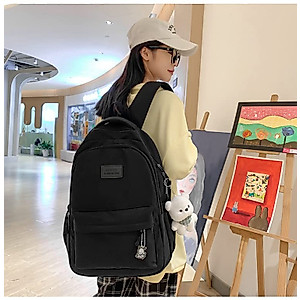 GRYPIT Kawaii Cute Backpack with Cute Accessories Kawaii Aesthetic Backpack with Bag Charm (Black)