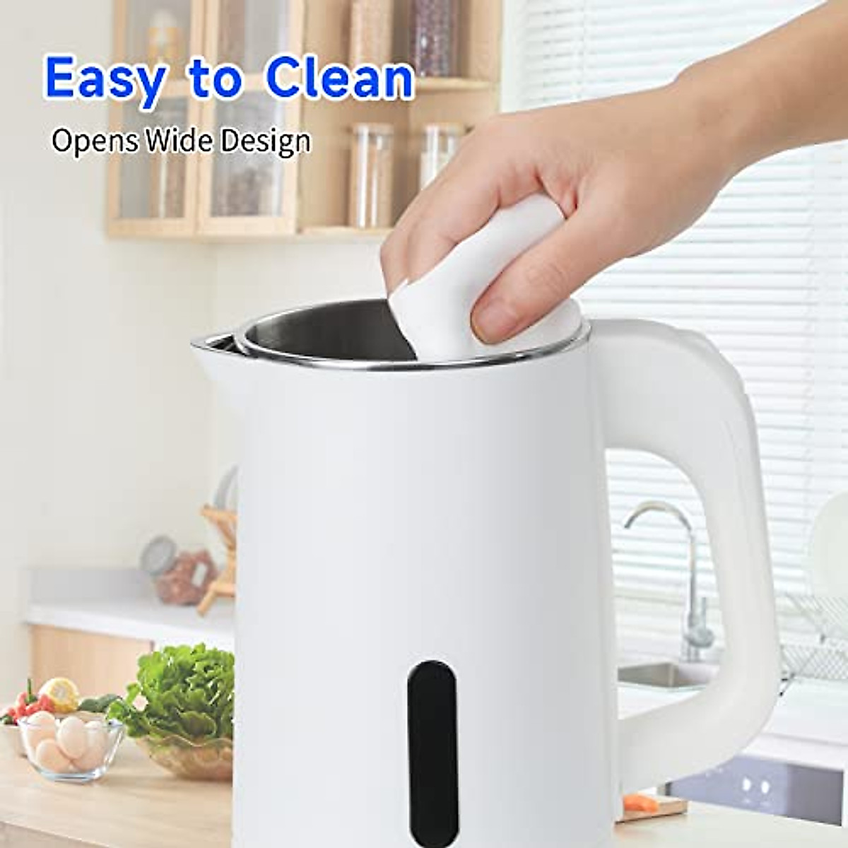 Small Electric Kettle Stainless Steel, 0.8L Portable Travel Kettle with Double Wall Construction, Mini Hot Water Boiler Heater, Electric Tea Kettle for Business Trip, Camping, Travel, Office (White)