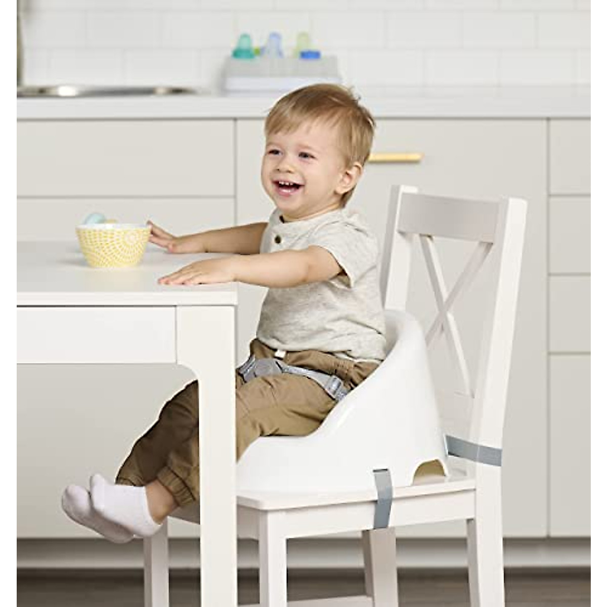 Regalo Baby Basics™ Booster Seat, White, Three-Point Safety Harness, Easily Wipeable, Sturdy & Durable Plastic
