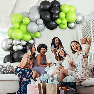 Green and Black Balloon Arch Kit, Latex Birthday Balloons Green Black Grey Silver Balloon Garland Kit 5 10 18 inch Party Balloons for Baby Shower Decorations Birthday Wedding Graduation Party