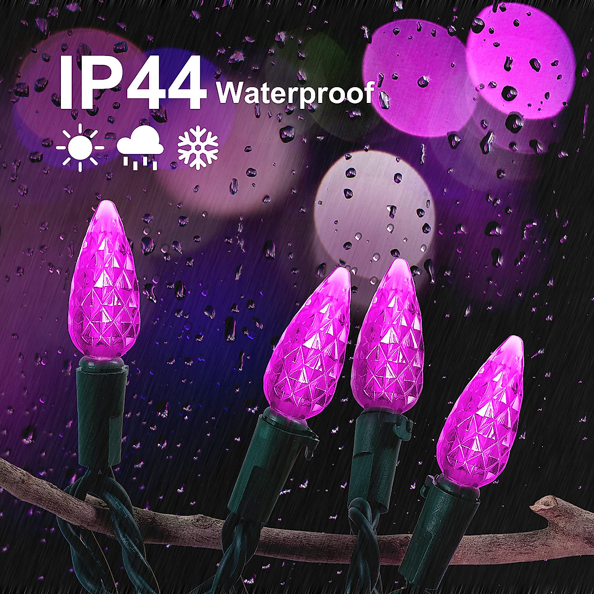 Joiedomi 150 LED Purple Faceted C6 Halloween String Lights 48.7FT Green Wire for Indoor Outdoor Holiday Décor Halloween Event Decoration, Tree, Eaves, Haunted House Theme Party