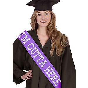 Funny Divorce Party Sash - Premium Quality Purple I’m Outta Here! Satin Sash - Retirement, Goodbye, Going Away or Graduation Party Supplies & Decorations - Purple Sash(OutHere) Pur