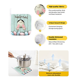 Pot Holder Set of 2 Easter Funny Rabbit in Wooden House Potholder Heat Proof Non-Slip Pot Holders,Colorful Eggs Hot Pads Potholders for Kitchen Cooking Baking BBQ