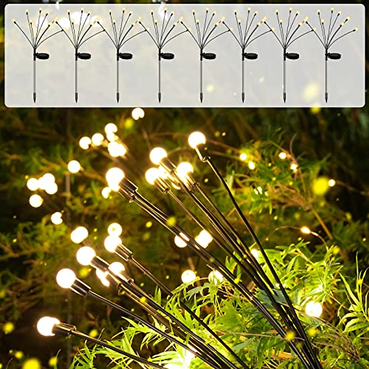 mopha Solar Garden Lights, 8 Pack Swaying Solar Lights Outdoor Waterproof, Solar Firefly Lights Decorative with High Flexibility Iron Wire & Heavy Bulb Base, for Outdoor, Patio, Yard & Garden Decor