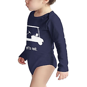 Let's Roll Golf Cart Baby Bodsuit Long Sleeve Rompers Cotton Jumpsuit Outfits Navy, 0-6 Months