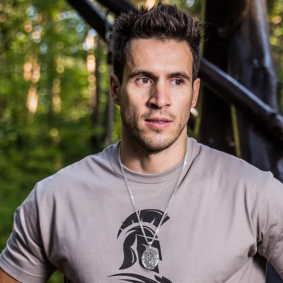 Eusense St Christopher Necklace for men saint christopher medal women female male st. christopher pendant Medallion Sterling Silver 925 oval