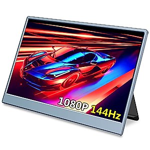 Magedok Portable Monitor 144hz, 15.6 Inch FHD Portable Screen for Laptop, 1ms,FreeSync,HDR,External Mobile Display/Gaming Monitor with Dual Type C& Hdmi &DP, Plug& Play with Built-in Stand