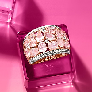 Ross-Simons 5.95 ct. t.w. Rose Quartz Dome Ring With Diamonds in Rose Sterling Silver. Size 7