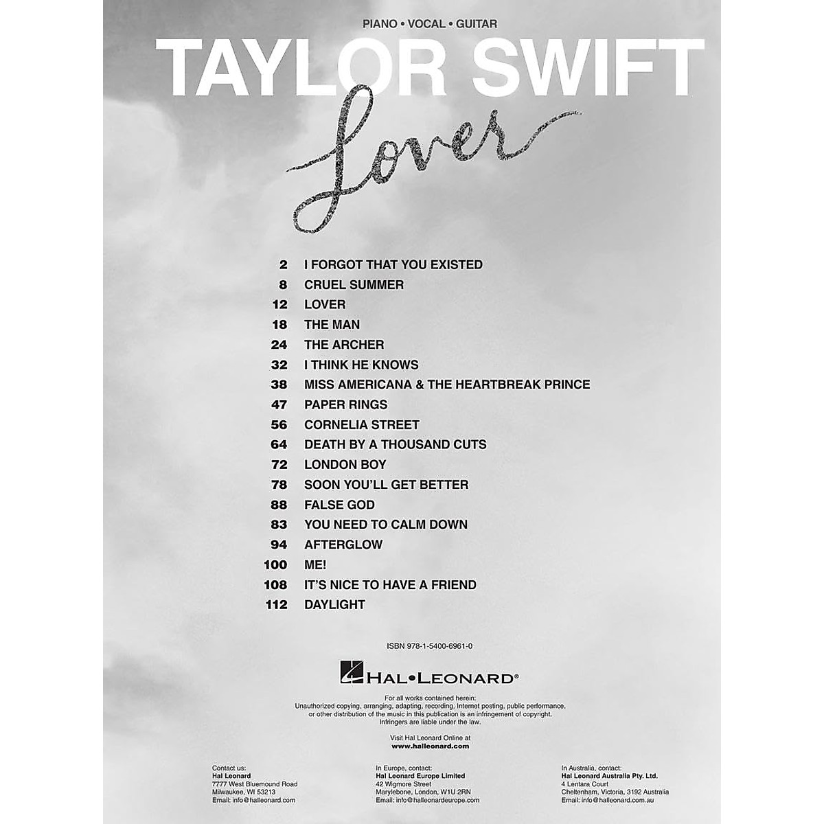 TAYLOR SWIFT - LOVER | EASY TAYLOR SWIFT PIANO MUSIC BOOK | 18 HITS BY THE GREATEST POP ARTIST - SON