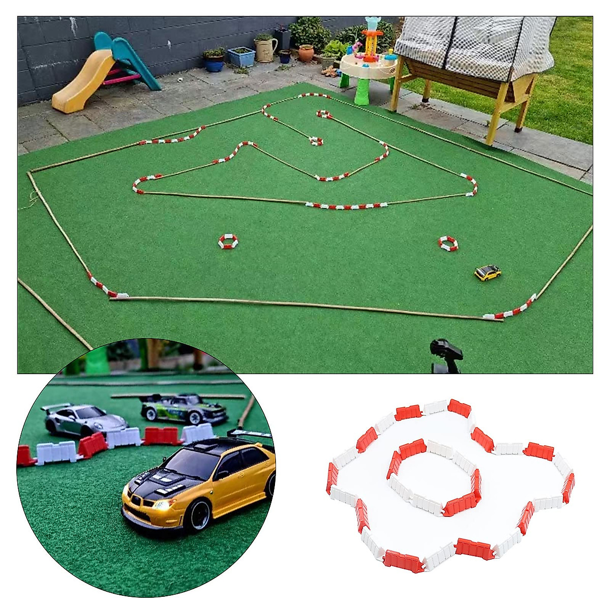 Hobby Fans 120 Pieces RC Car Racing Track Drift Runway Drift Field Fence for 1/14 1/16 1/18 1/24 1/28 Mini RC Car (Red+White)