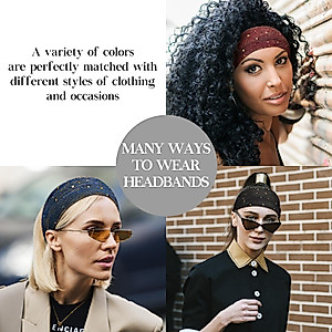 6 Pcs Boho Bling Sequin Headbands - Wide Stretchy African Head Wraps, Elastic Turban Headbands for Women, Yoga, Running & Sports
