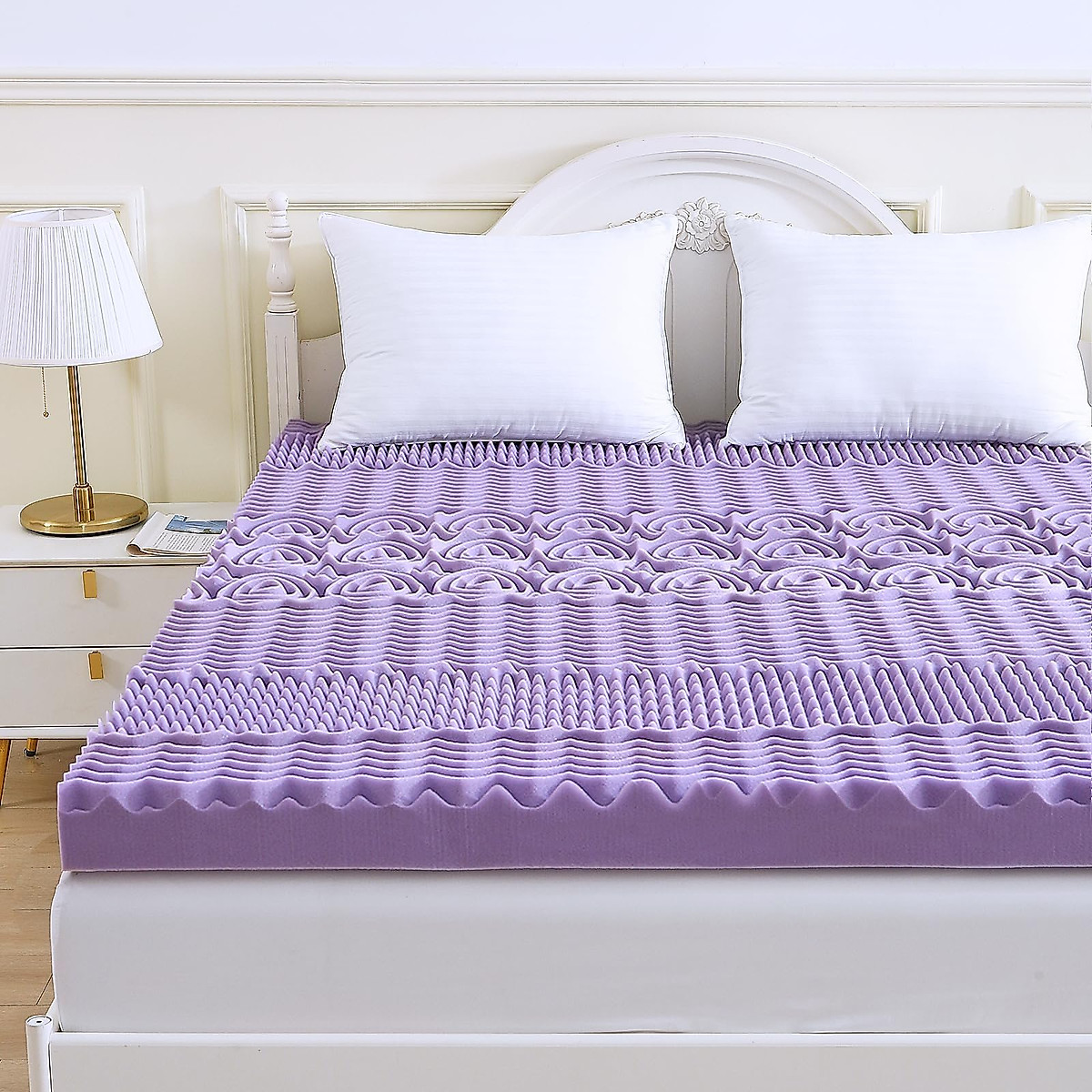 MUXHOMO 3 Inch 7-Zone Twin Mattress Topper, Egg Crate Foam Mattress Topper Twin Size for Back Pain, Lavender Cooling Gel Infused Bed Pad, CertiPUR-US and Oeko-TEX Certification (38"×75")