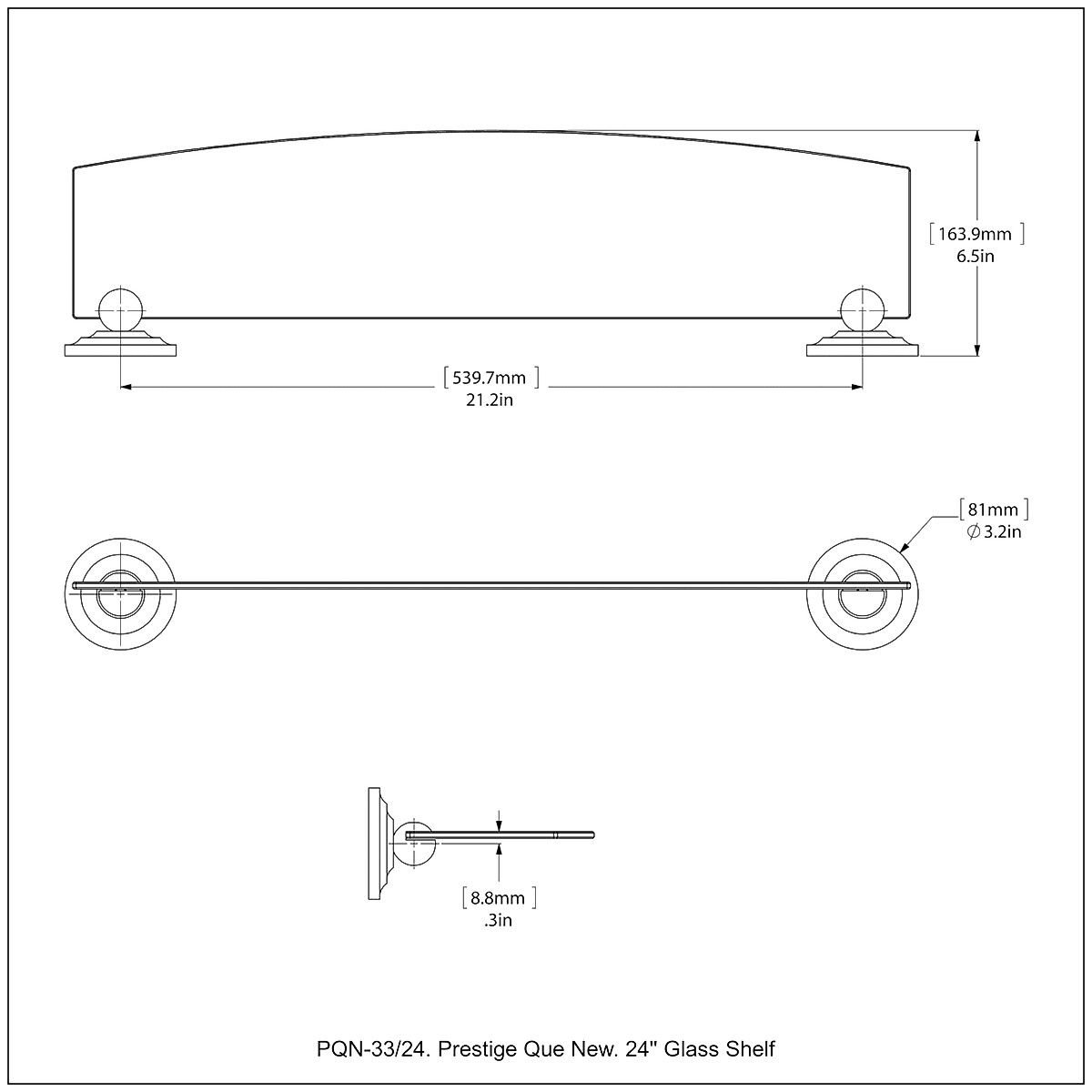 Allied Brass PQN-33/24 Prestige Que Collection 24 Inch Glass Shelf, Satin Chrome