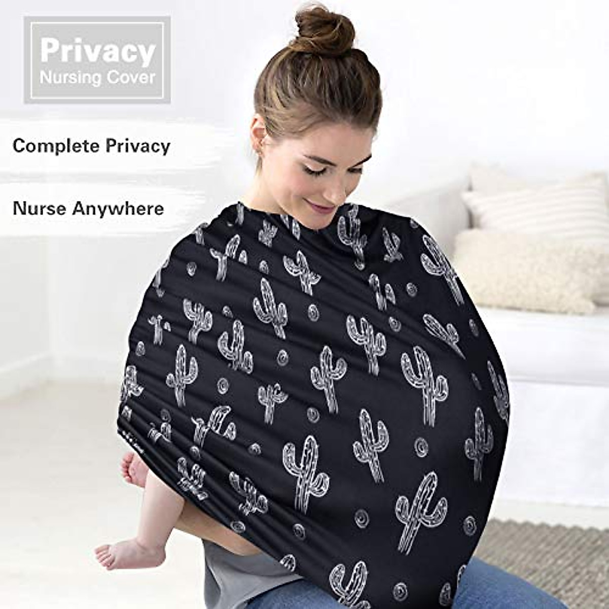 Baby Car Seat Cover, Infant Carseat Canopy, Nursing Breastfeeding Cover, Stretchy Carrier Covers for Stroller/High Chair/Shopping Cart, Newborn Registry & Shower Gift for Boys Girls - Black Cactus