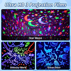 One Fire Night Light for Kids, 48 Lighting Modes Star Lights for Bedroom, 360° Rotating+3 Films Baby Night Light Projector, USB Rechargeable Kids Night Lights for Bedroom, Star Lights for Room Decor