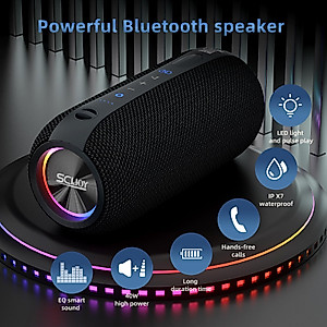Bluetooth Speakers, 40W Wireless Portable Speaker IPX7 Waterproof with Loud Stereo, Deep Bass, LED Lights, Bluetooth 5.2 Speaker for Party, Shower, Birthday and Festival Gift (Black)
