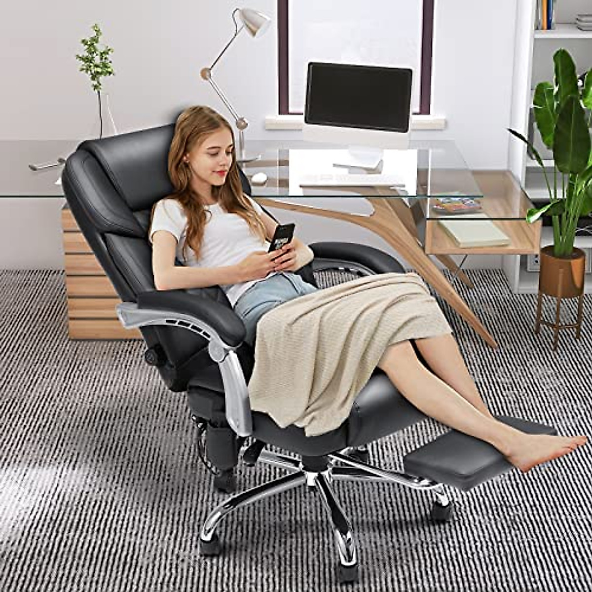 HOMREST Executive Office Chair, Ergonomic Office Chair with Adjustable Lumbar Back Support,Big and Tall Office Chair with Massage and Heat,Home Office Desk Chair,Black