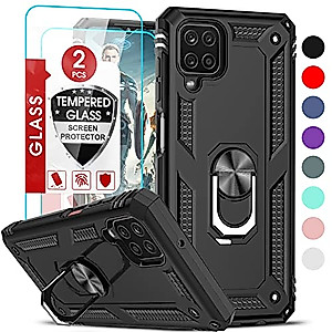 LeYi for Samsung Galaxy A12 Case, Samsung Galaxy A12 Phone Case with [2 Pack] Tempered Glass Screen Protector, [Military-Grade] Ring Kickstand Phone Case for Samsung A 12 5G, Black