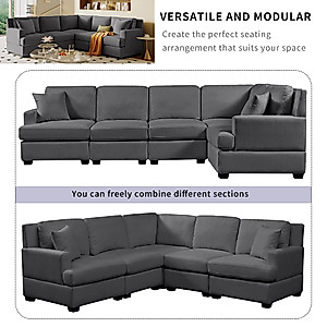 Eafurn Convertible Modular Sectional, 87.8" Free Combination Symmetrical Padded Back and 2 Pillows,5 Seater Corner Sofa & Couch for Living Room Contemporary Furniture Set, Gray