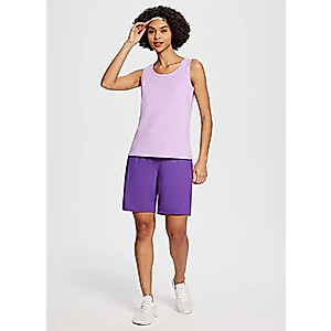 BALEAF Cotton Workout Tops for Women Tank Tops Sleeveless Shirts Wide Straps Yoga Comfy Soft Stretch Crewneck Casual Athletic Running Purple M
