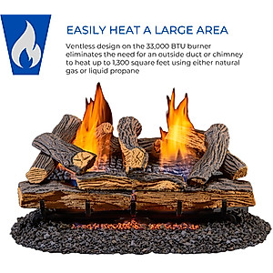 Duluth Forge DLS-24T-1 Dual Fuel Ventless Fireplace Logs Set with Thermostat, Use with Natural Gas or Liquid Propane, 33000 BTU, Heats up to 1100 Sq. Ft, Split Red Oak, 24 Inches