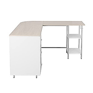 Techni Mobili L Shaped Desk - Two-Toned Computer Desk with Drawers & Storage Shelves - Simple Modern Furniture & Home Office Space Corner Table for Work & Writing