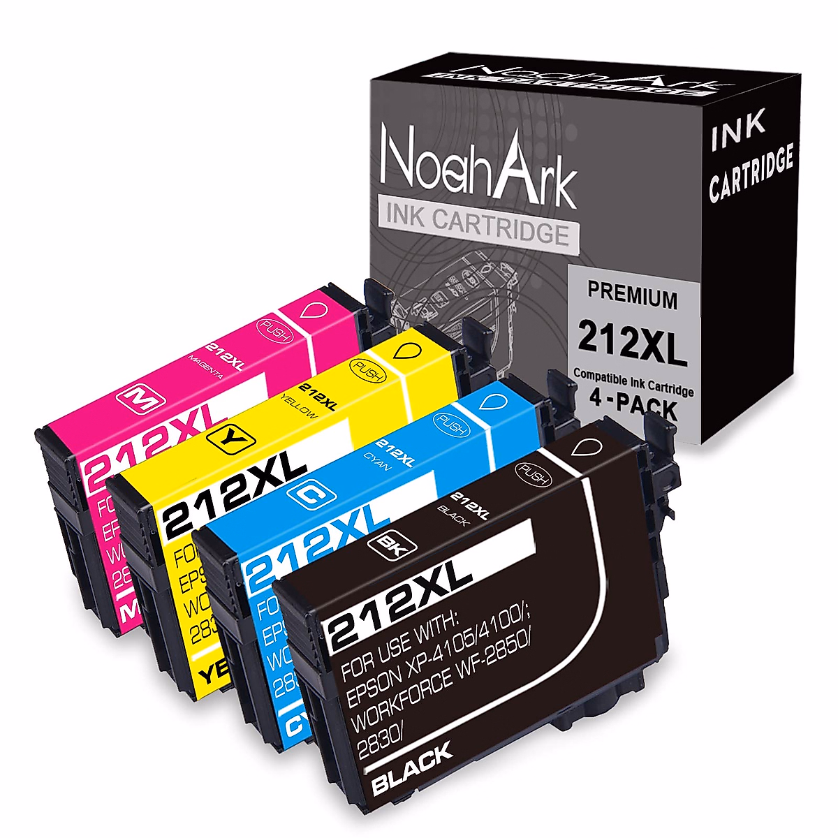 NoahArk 4 Packs 212XL Remanufactured Ink Cartridges Replacement for Epson 212 T212XL High Yield for Workforce WF-2830 WF-2850 Expression Home XP-4100 XP-4105 Printer(Black/Cyan/Magenta/Yellow, 4-Pack)