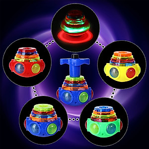 12 Pcs UFO Top Light Toy LED Light up Toy Music Flashing Spinner Toy for Party Supplies, 3 Colors