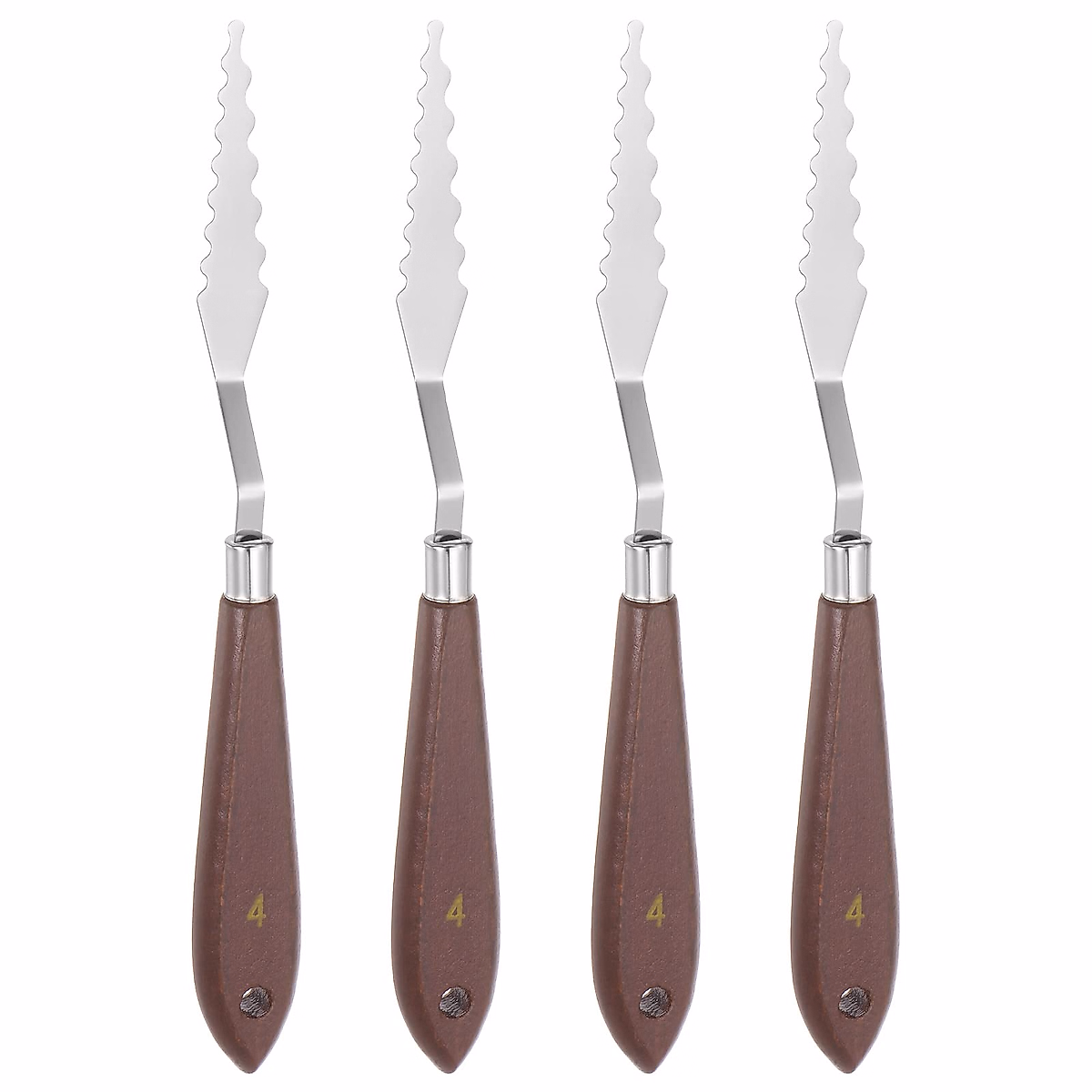 HARFINGTON 4pcs No.4 Palette Knives 15mm Width Stainless Steel Small Pointy Toothed Spatula Painting Pallet Knife with Wood Handle for Oil Acrylic Canvas Mixing Spreading