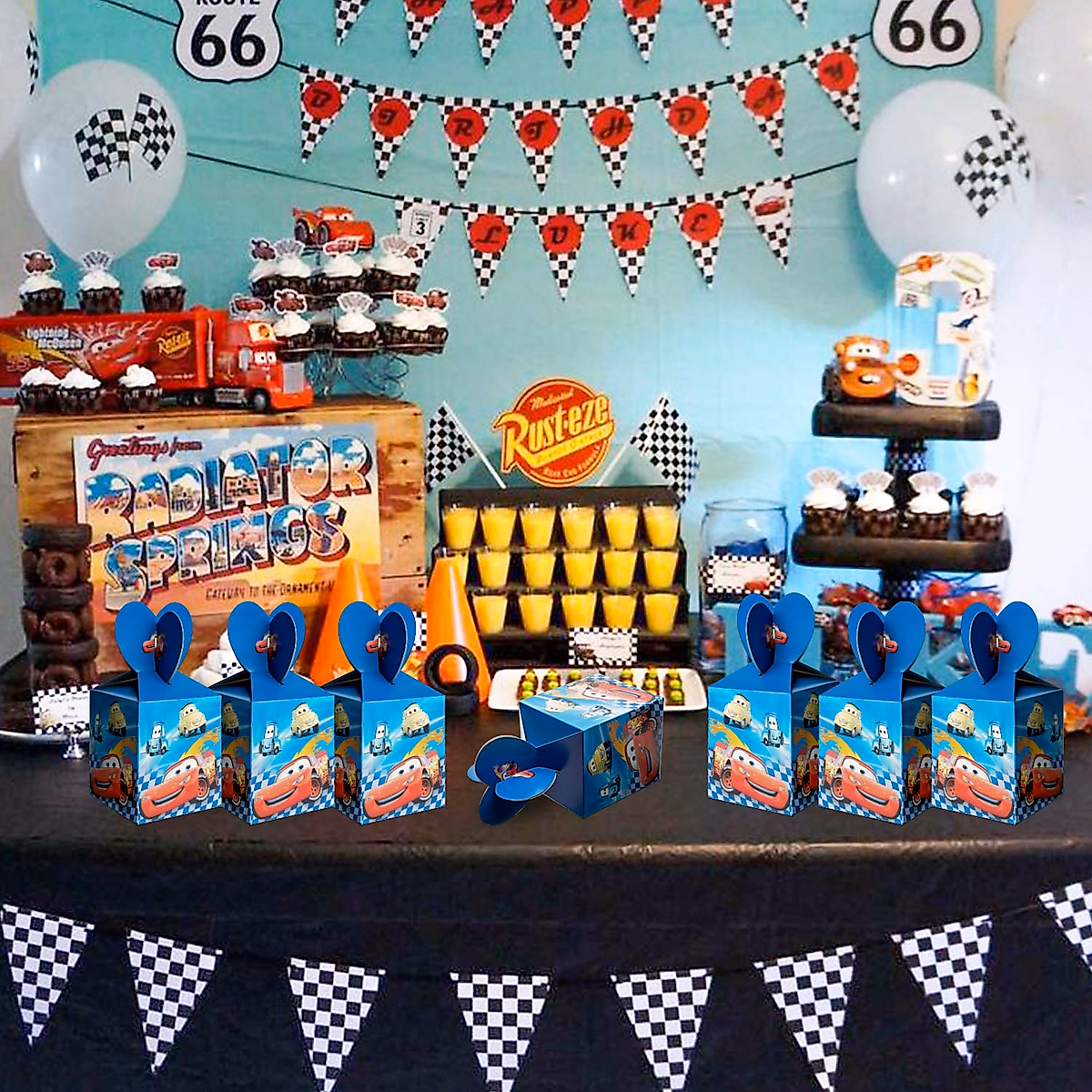 Laputy 18Pcs Race Car Party Favor Goodie Boxes Lighting McQueen Car Candy Treat Boxes Party Supplies Snack Cookie Container Happy Birthday Rewards Bag Baby Shower Themed Party Favors for Boys