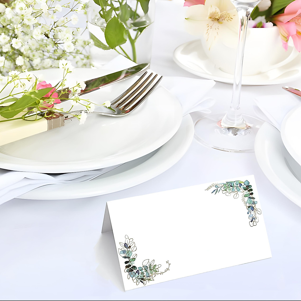150 PCS Watercolor Pattern Place Cards, 3.5"x4" Folding Seating Name Cards for Wedding, Banquets, Dinner Parties