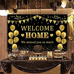 Trgowaul Welcome Home Banner Decorations, Black Gold Welcome Home Backdrop, We Missed You So Much Party Decor, Family Reunion Patriotic Military Homecoming Returning Party Supplies