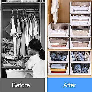 jocabo Folding Wardrobe Storage Box 4-Pack Plastic Drawer Organizer Stackable Shelf Baskets Cloth Closet Containers Bin Cubes,Home Office Bedroom Laundry Fold Pull Out Dividers for Clothes,Toys White