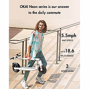 OKAI Neon Lite Electric Scooter - Up to 15.5 MPH, 18.6 Miles Long Range, E Scooter for Adults and Beginners, Lightweight Commuter Scooter with Ambient Light, UL Tested
